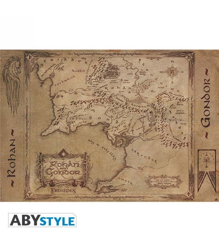 Póster mapa de La Tierra Media, regiones de Góndor y Rohan - El Señor ...